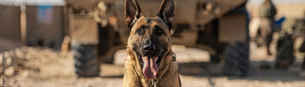 Military working dog detecting narcotics during a military checkpoint ...