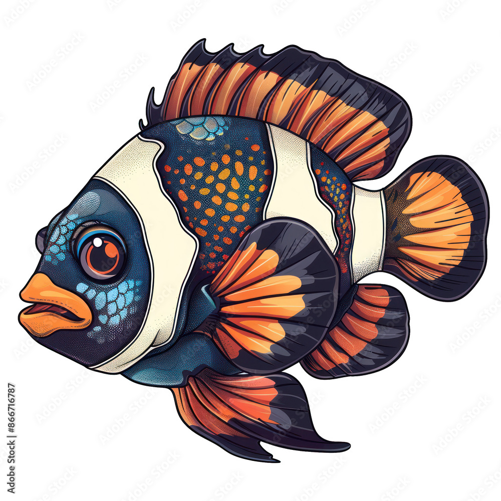 ภาพประกอบสต็อก Colorful cartoon clownfish illustration with vibrant ...