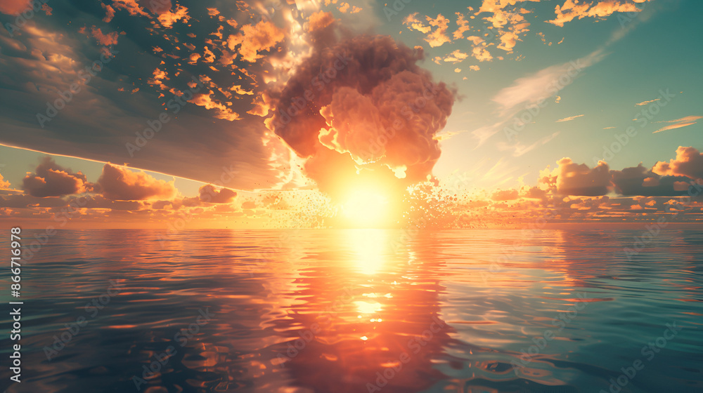 Photo of a nuclear explosion at a power plant showing a mushroom cloud ...