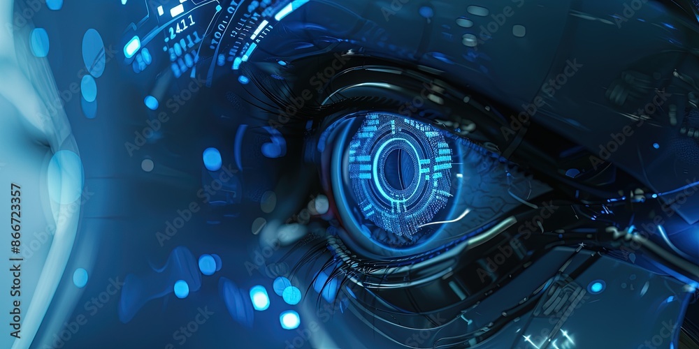 iris scan technology concept with blue eye and digital UX/UI Stock ...