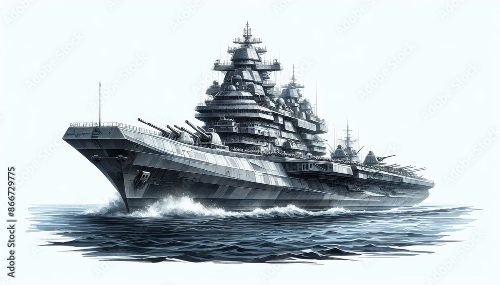 Soviet Battleship Illustration - A detailed illustration depicting a ...
