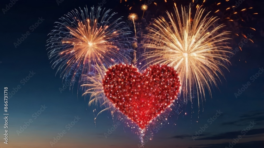 Fireworks Heart in Night Sky - A heart shape formed by fireworks ...