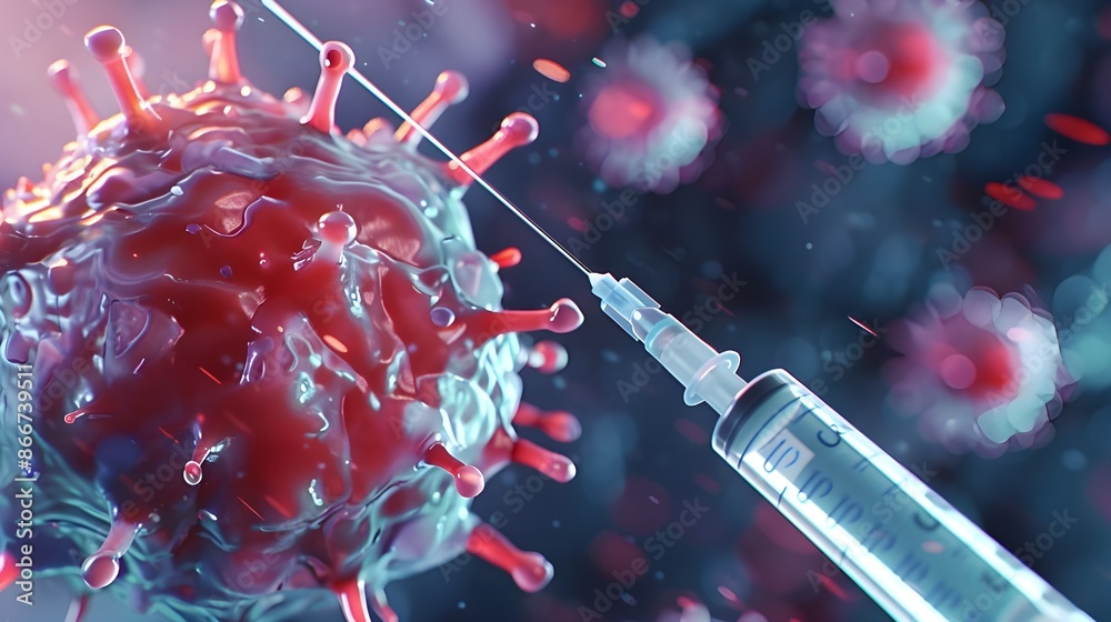 The syringe needle penetrates the viral cell infection prevention and ...