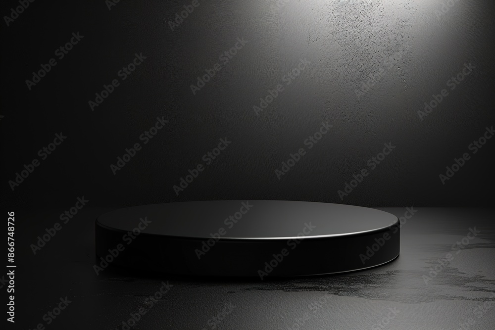 Pedestal of Platform display with black stand podium on dark room ...