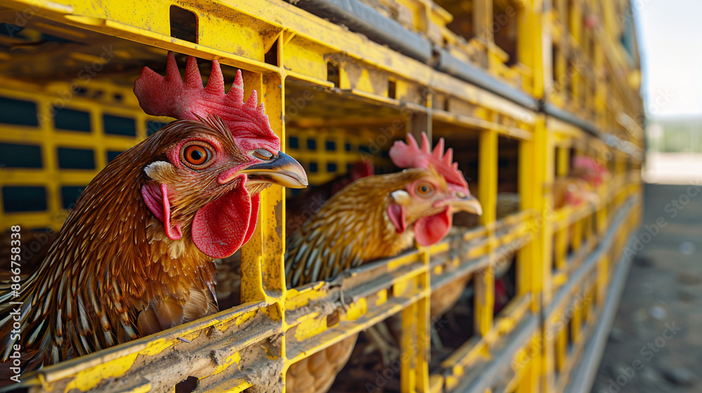 Chicken transport by truck from farm to the food factory. Poultry ...