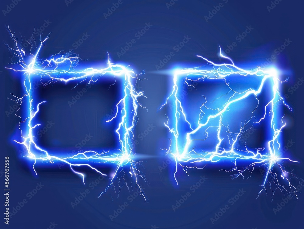 Lightning frames, blue electric borders of rectangular and square ...