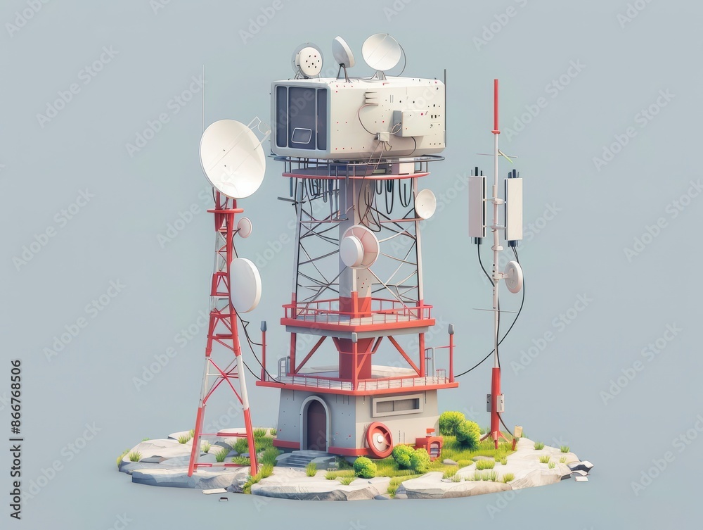 Antenna tower of telecommunication and Phone base station with TV and ...