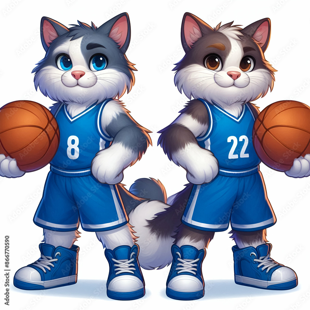 Sporty Feline Duo | Cats in Basketball Uniforms | Dúo Felino Deportivo ...