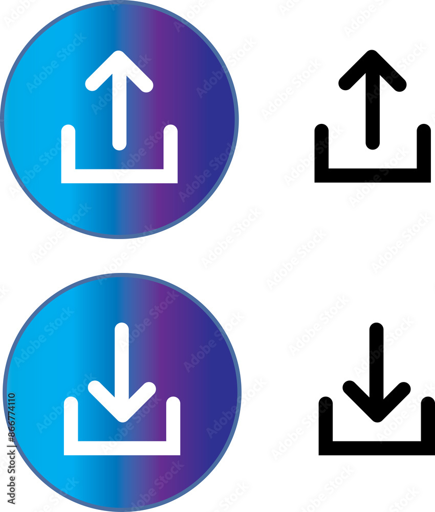 Upload and Download Icons And Buttons On transparent Background, Vector Upload Button and Symbol ...
