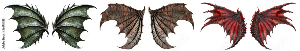Set collection of devil demon satan dragon pair of wings on transparent ...