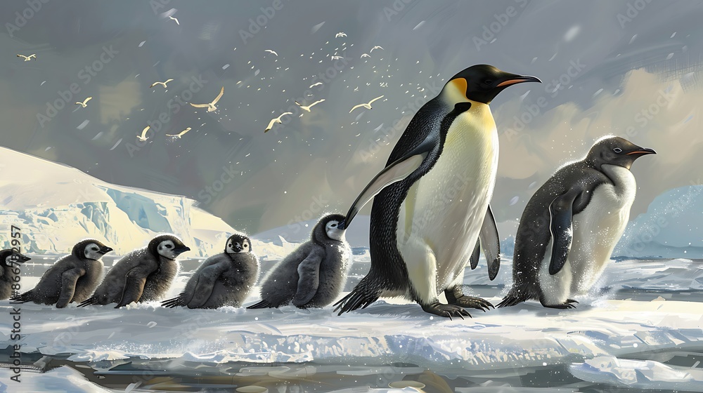 Series of illustrations on the lifecycle of the Penguin Spheniscidae ...