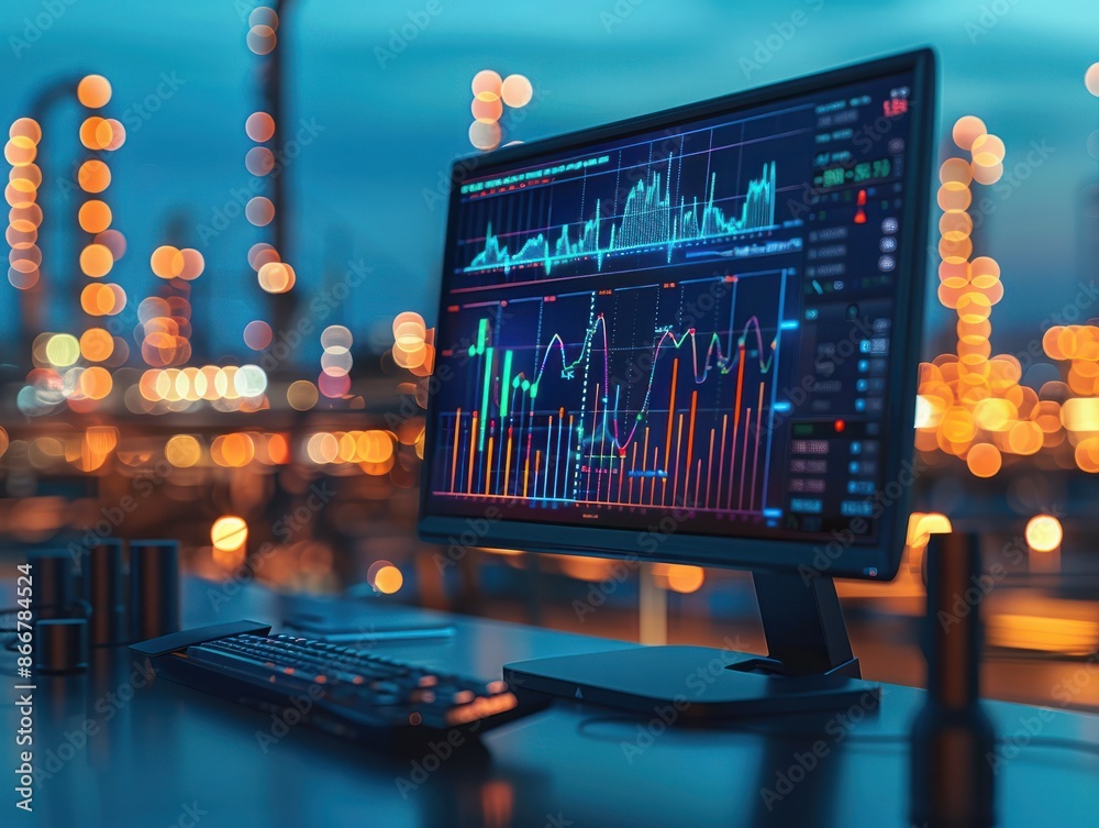 A computer monitor shows a graph with data points representing the ...