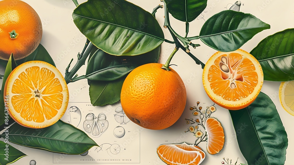 Educational chart on the Orange Citrus sinensis detailing its winter ...