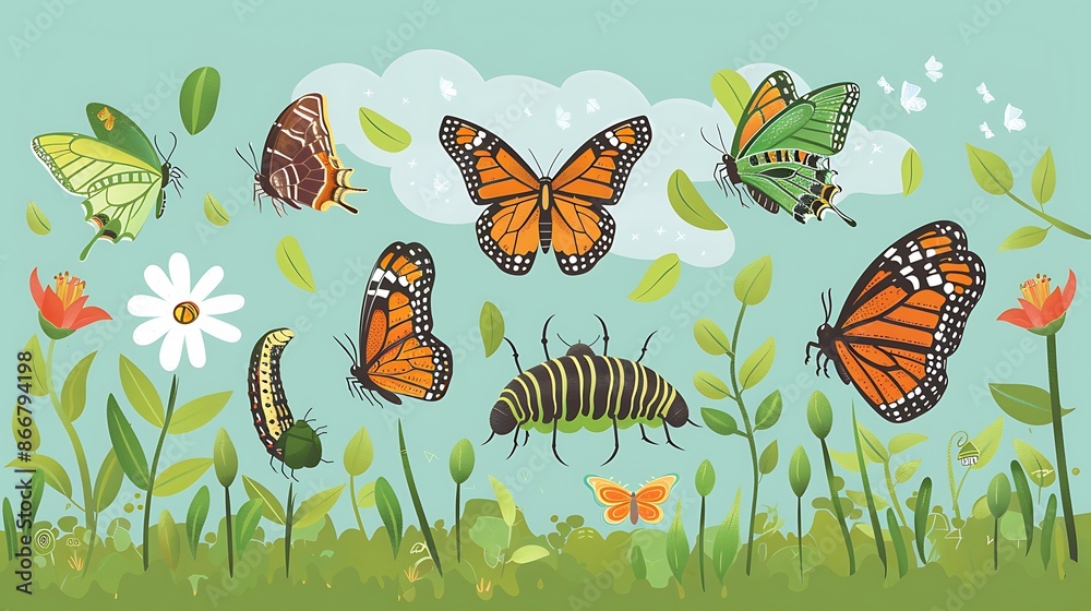 Diagram illustrating the lifecycle of a butterfly including the stages ...