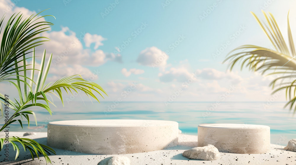 Beach podium background product summer sand display stand sea cosmetic ...