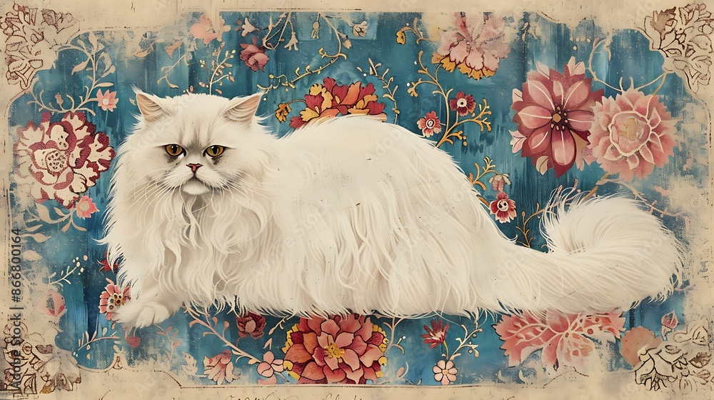Educational chart on the Persian Cat Felis catus showcasing its origins ...