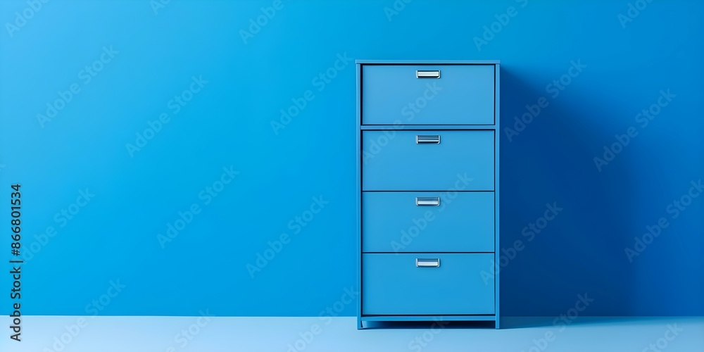 Blue file cabinet against blue background for file storage organization ...