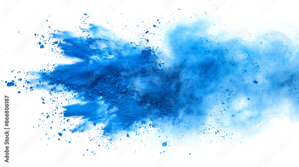 blue powder explosion isolated on white background. blue dust particles ...