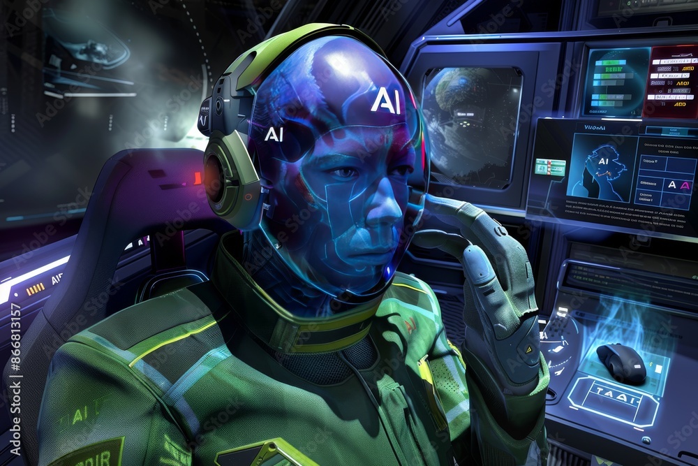 AI astronaut in futuristic control room, digital transformation, tech ...