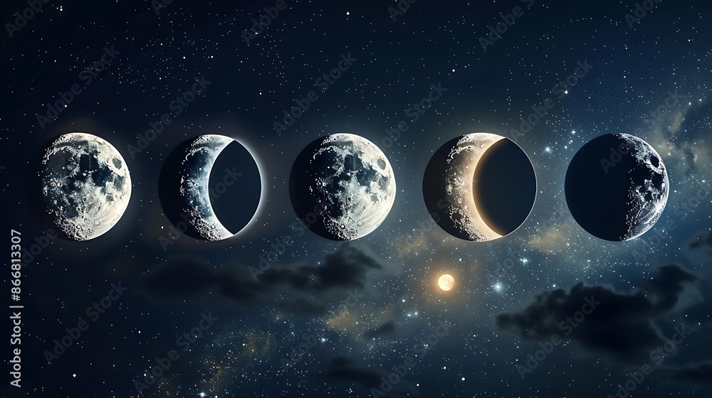 Visual aid explaining the phases of the moon showing the lunar cycle ...