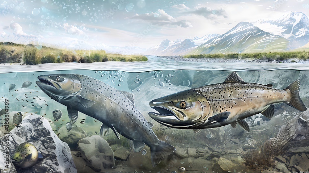 Visual aid the lifecycle of the Salmon Salmo salar illustrating its ...