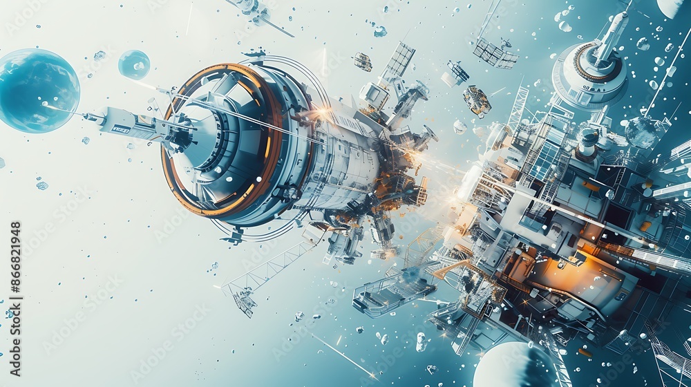 Abstract composition of futuristic space exploration concepts ...