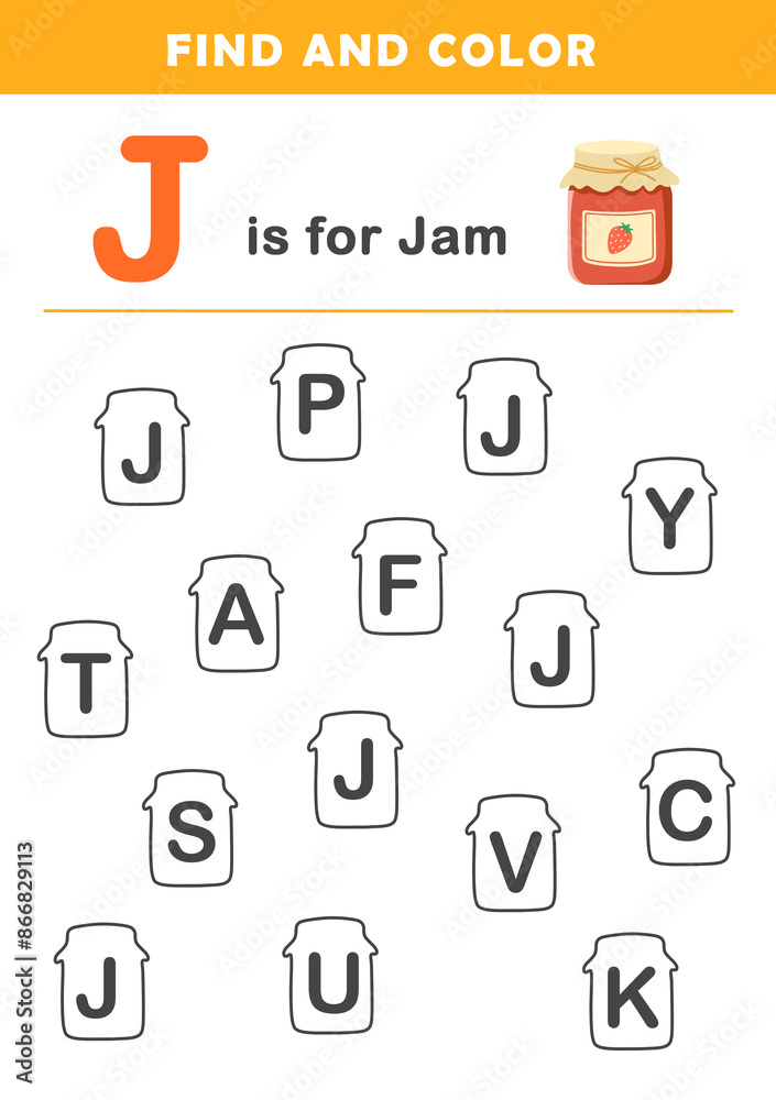 Kindergarten Letter J Find and Color worksheet. Spot and Color the ...