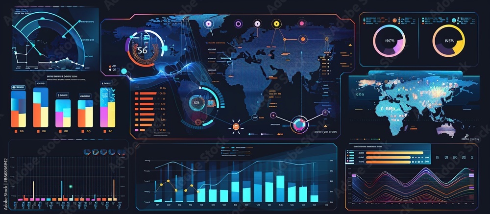 Dashboard infographic template with big data visualization. Pie charts, workflow, web design, UI ...