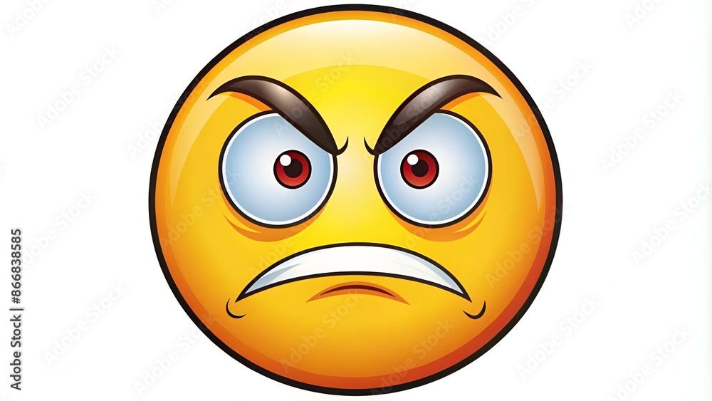 Angry smile face emoticon, disgruntled comic smiley with annoyed ...