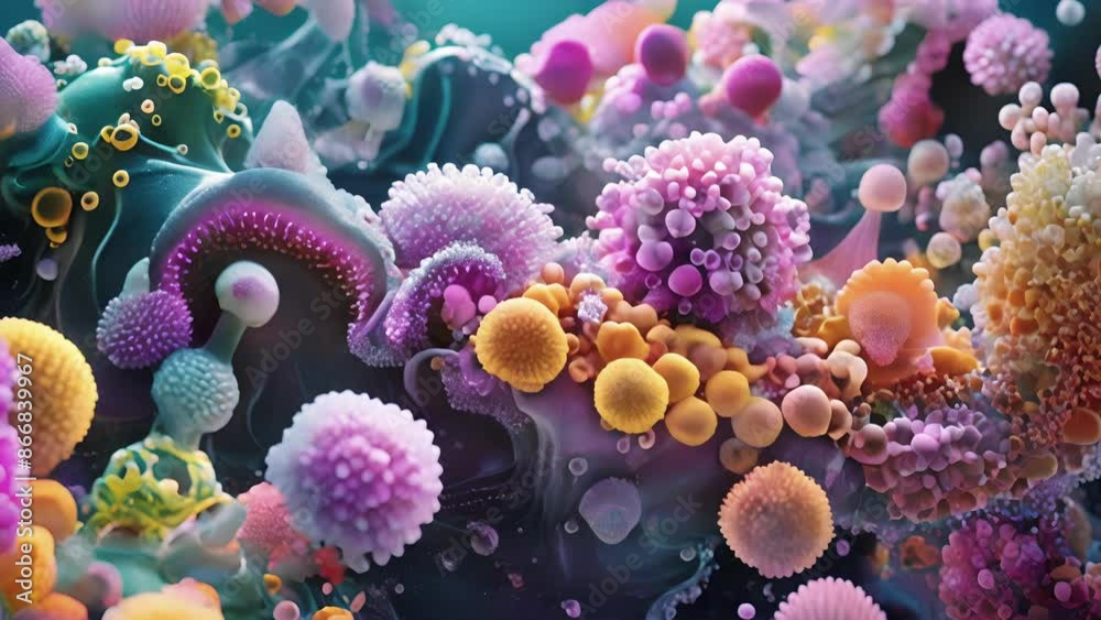 A brightly colored depiction of the different types of cellular ...