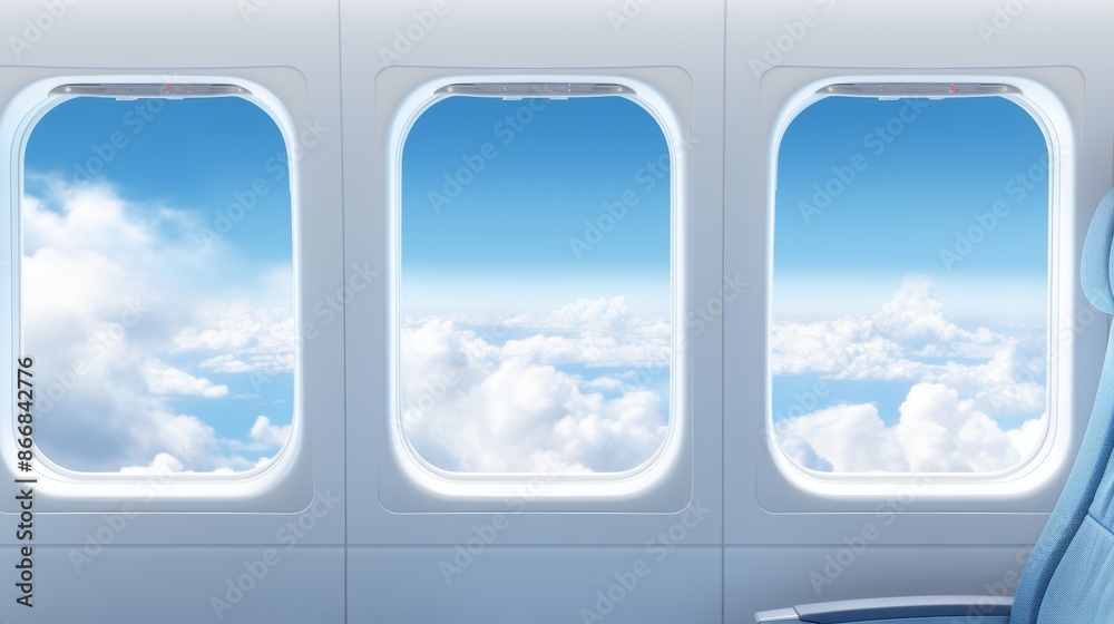 Airplane window vector template with interior and exterior views ...