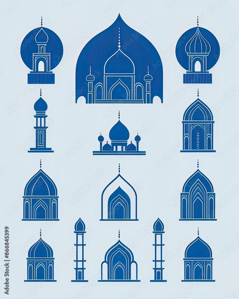 minimalist mosque dome logo icon template set. Islamic masjid logo ...