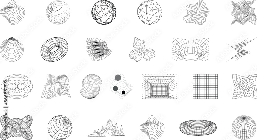 Dynamic vector graphic assets set in acid style, featuring retro ...