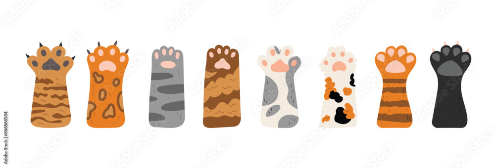 Vector set of cat paws. Different cute cat paws. Collection of pets ...