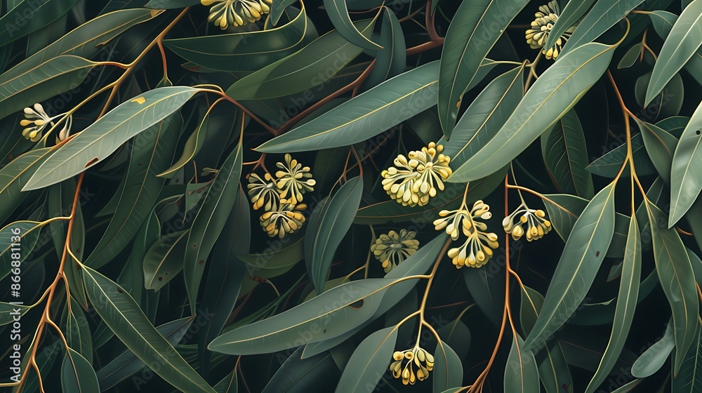 Series of illustrations on the Eucalyptus Tree Eucalyptus globulus ...