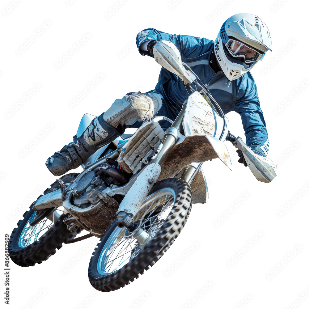 Dynamic Motocross Rider Performing a Jump on Dirt Bike in Mid-Air cut ...