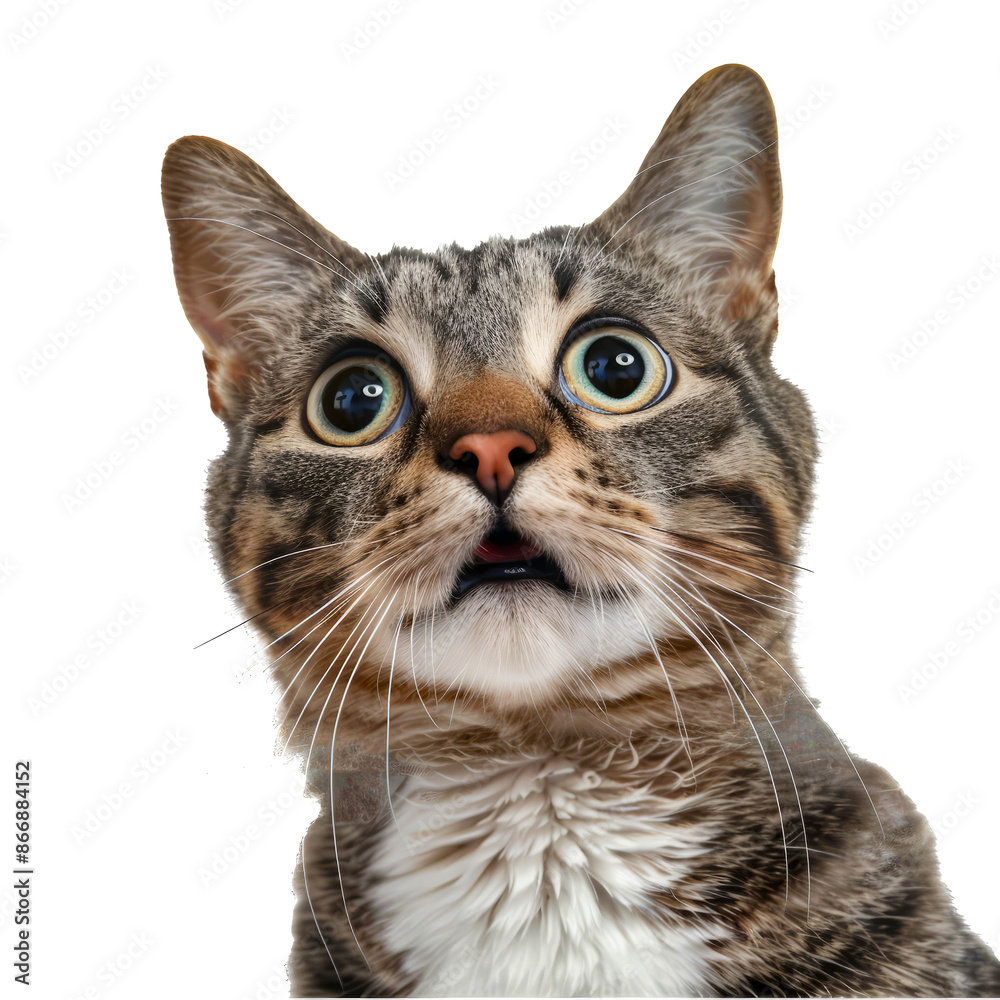 Surprised Tabby Cat with Wide Eyes and Open Mouth - Close-up of a ...