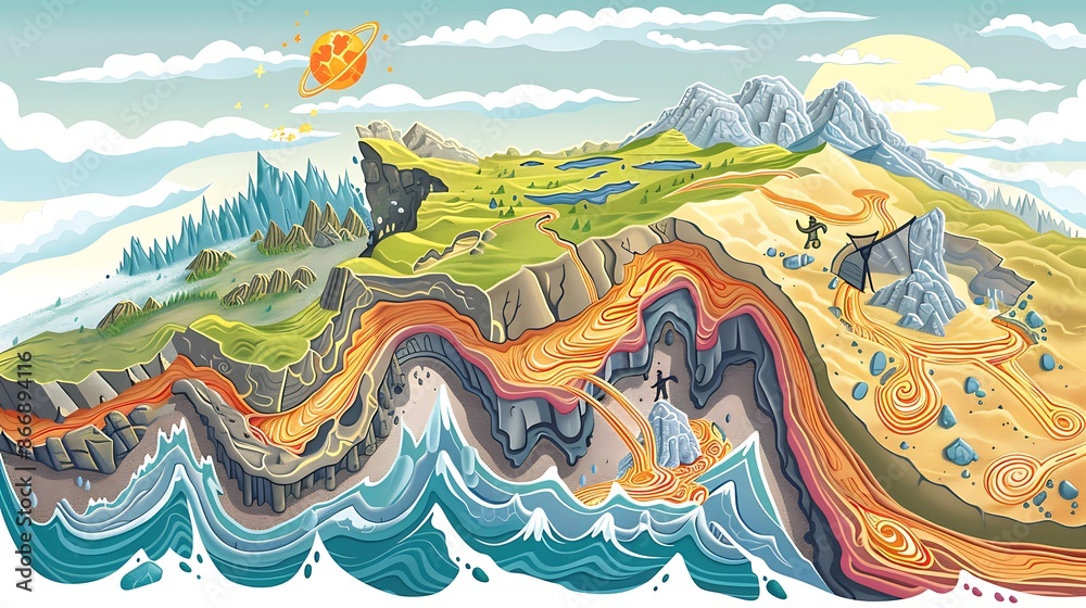 Educational diagram illustrating the process of plate tectonics ...