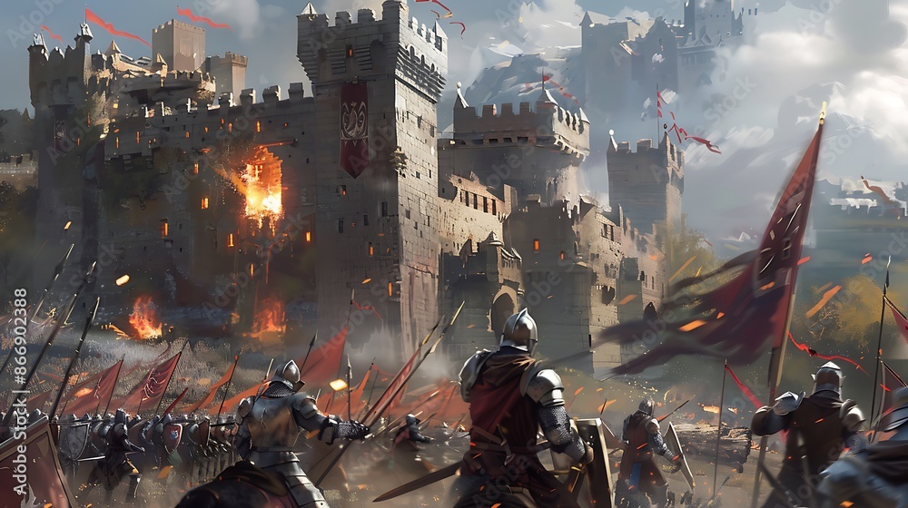 Experience grand castle siege with valiant knights defending against an ...