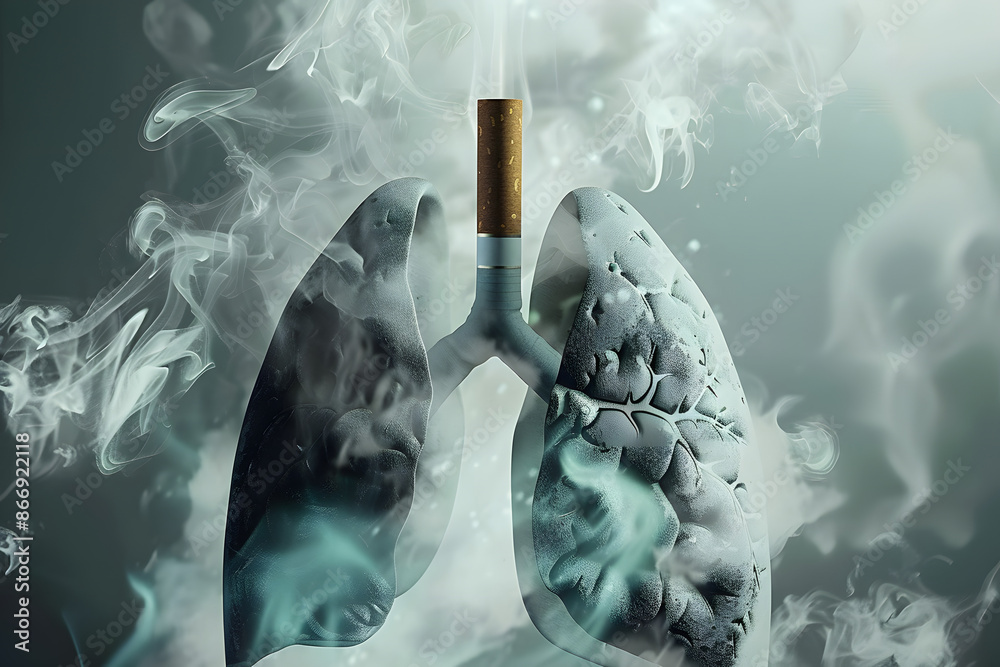 Dangerous cigarette smoke causing damage to lungs. Lung disease from ...