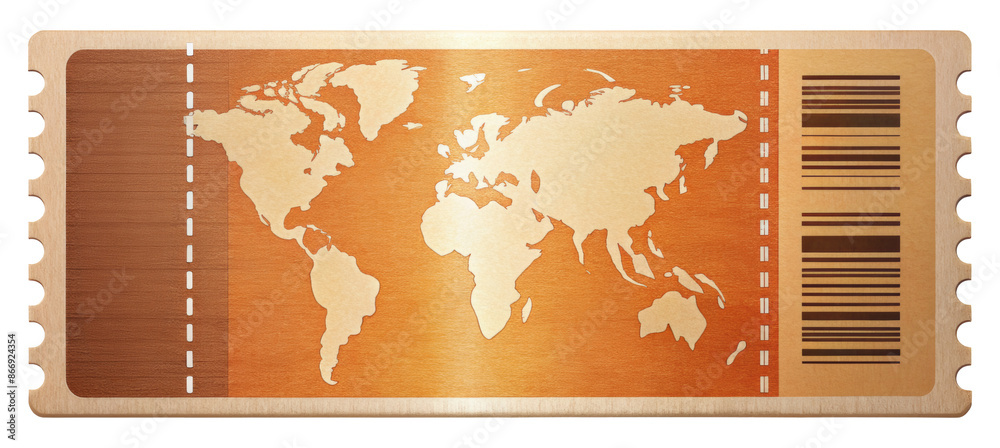 Travel ticket with airplane and world map isolated on transparent ...