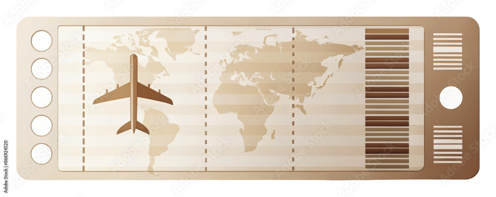 Beige travel ticket with world map design isolated on transparent ...