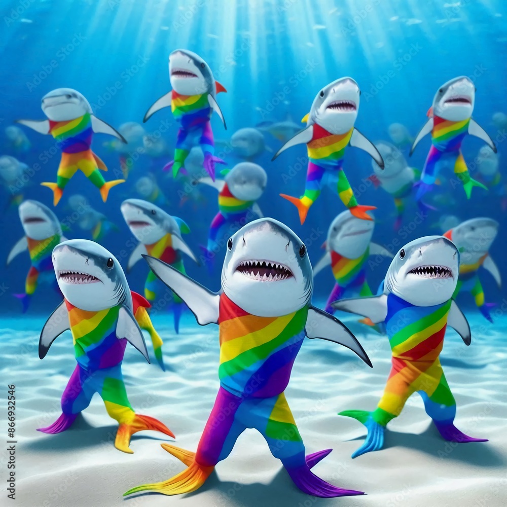 Des requins font une fête, ils dansent pour la fierté, avec les ...