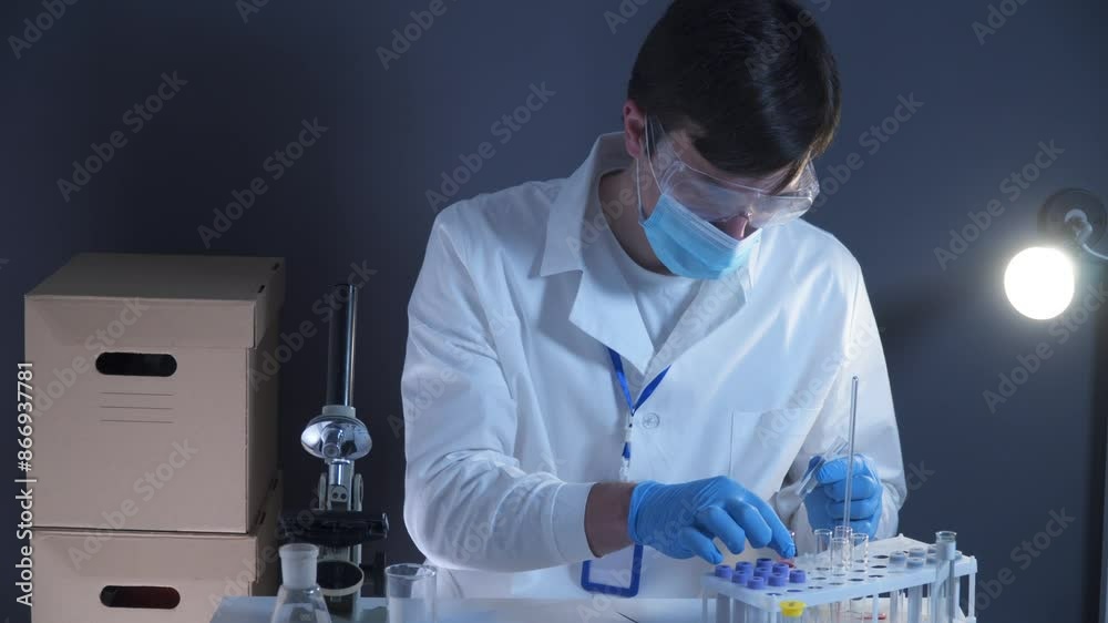 Health care worker with blood test tubes in clinical laboratory ...