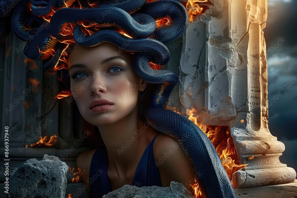 Snake Woman: the Gorgon Medusa in Greek mythology, represented as a ...