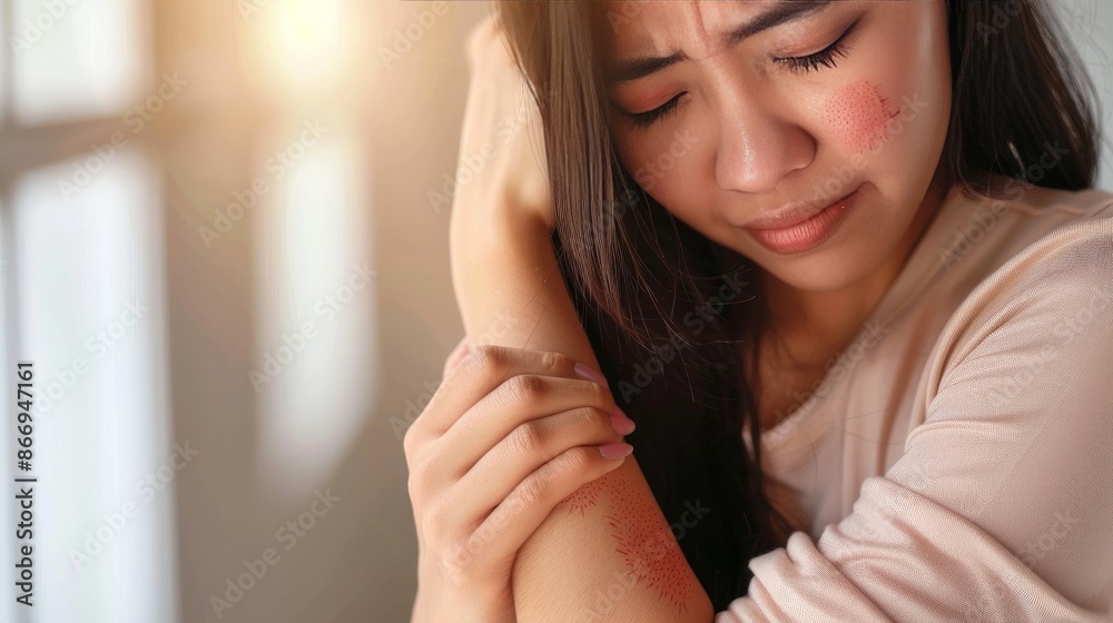 Dermatology asian young woman, girl allergy, allergic reaction from ...