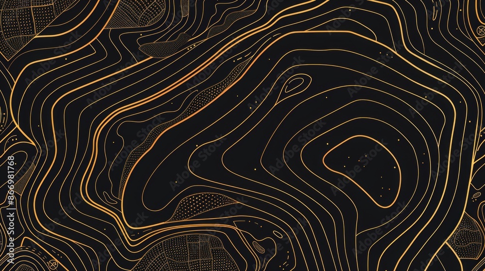 Topographic line map pattern background vector illustration with dark ...