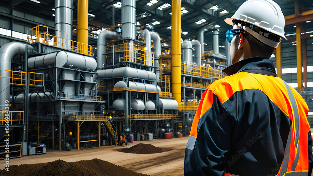 Factory worker with a safety hat, reminding everyone to be safe Stock ...