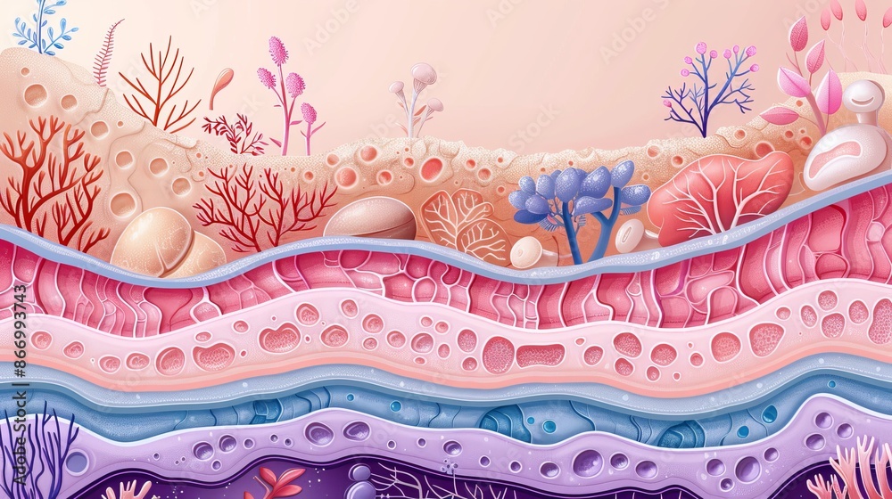 Detailed illustration of skin showing epidermis, dermis, and hypodermis ...