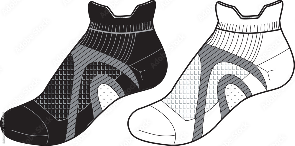 Ankle Sock tech pack template flat sketch fashion illustration mock up ...